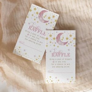 Twinkle Little Star Diaper Raffle Tickets, Celestial Baby Shower Games for Prizes, Pink and Gold Baby Shower Diaper Raffle Invitation Insert Cards, 50 Pack