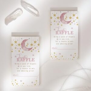 Twinkle Little Star Diaper Raffle Tickets, Celestial Baby Shower Games for Prizes, Pink and Gold Baby Shower Diaper Raffle Invitation Insert Cards, 50 Pack