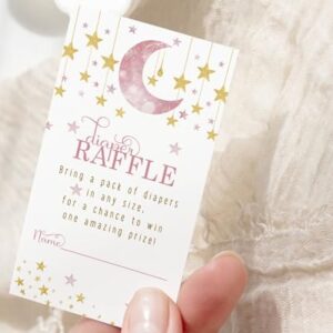 Twinkle Little Star Diaper Raffle Tickets, Celestial Baby Shower Games for Prizes, Pink and Gold Baby Shower Diaper Raffle Invitation Insert Cards, 50 Pack