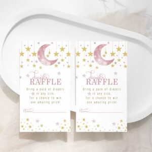 Twinkle Little Star Diaper Raffle Tickets, Celestial Baby Shower Games for Prizes, Pink and Gold Baby Shower Diaper Raffle Invitation Insert Cards, 50 Pack