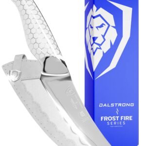 Dalstrong Fillet Knife - 6 inch - Frost Fire Series - High Chromium 10Cr15CoMoV Steel - Frosted Sandblast Finish - White Honeycomb Handle - Meat Boning Knife - Leather Sheath - NSF Certified