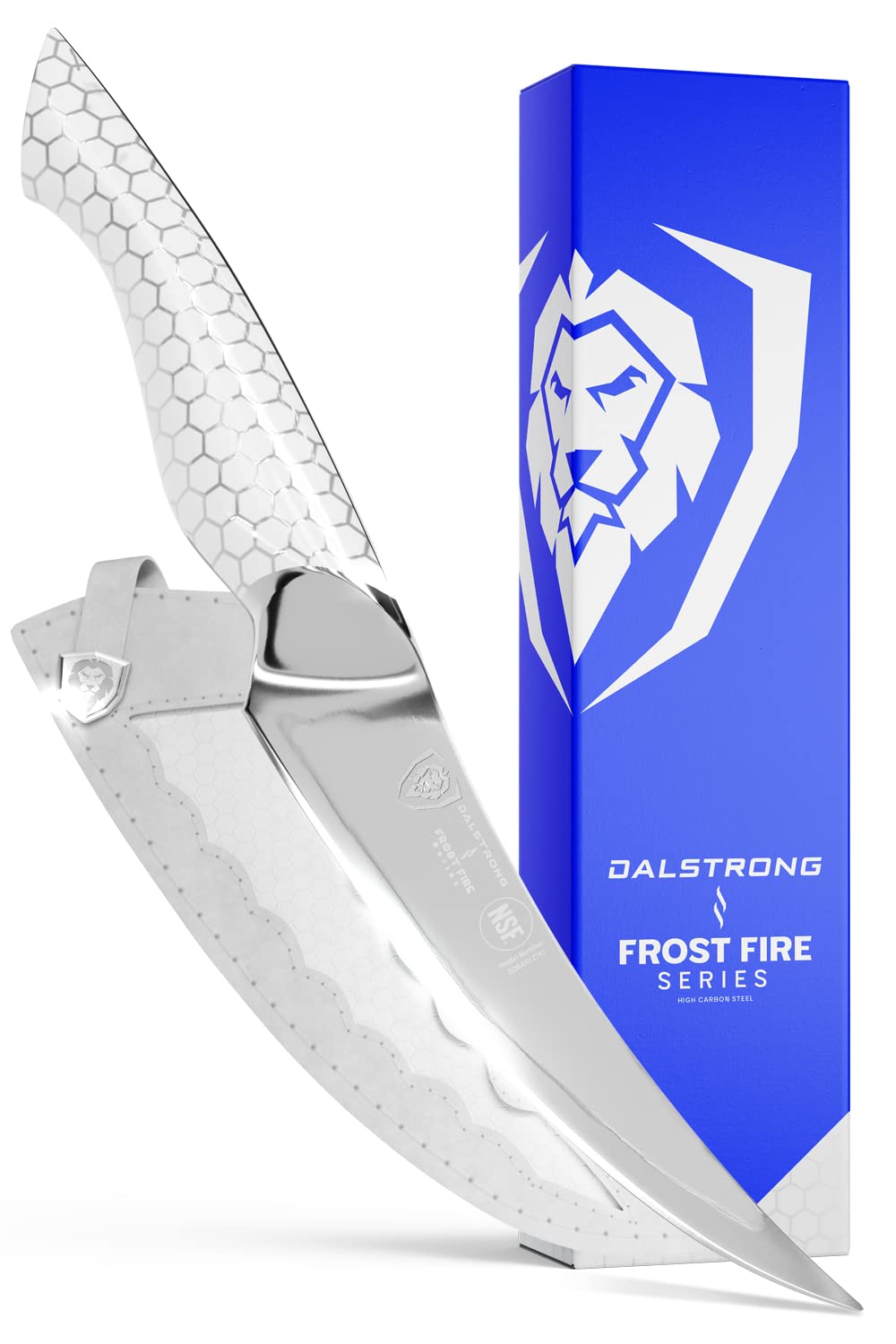 Dalstrong Fillet Knife - 6 inch - Frost Fire Series - High Chromium 10Cr15CoMoV Steel - Frosted Sandblast Finish - White Honeycomb Handle - Meat Boning Knife - Leather Sheath - NSF Certified