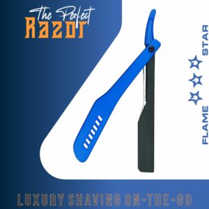 Royal Blue Black Straight Edge Barber Razor, Durable Plastic Handle Slide out Razor for Men with 10 Blades by "FLAME STAR''