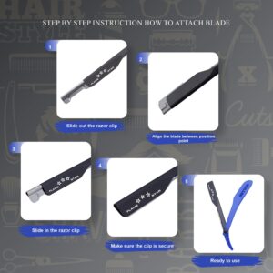 Royal Blue Black Straight Edge Barber Razor, Durable Plastic Handle Slide out Razor for Men with 10 Blades by "FLAME STAR''