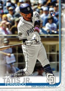 2019 topps update baseball #us56 fernando tatis jr. rookie debut card - goes 2 for 3 in major league debut