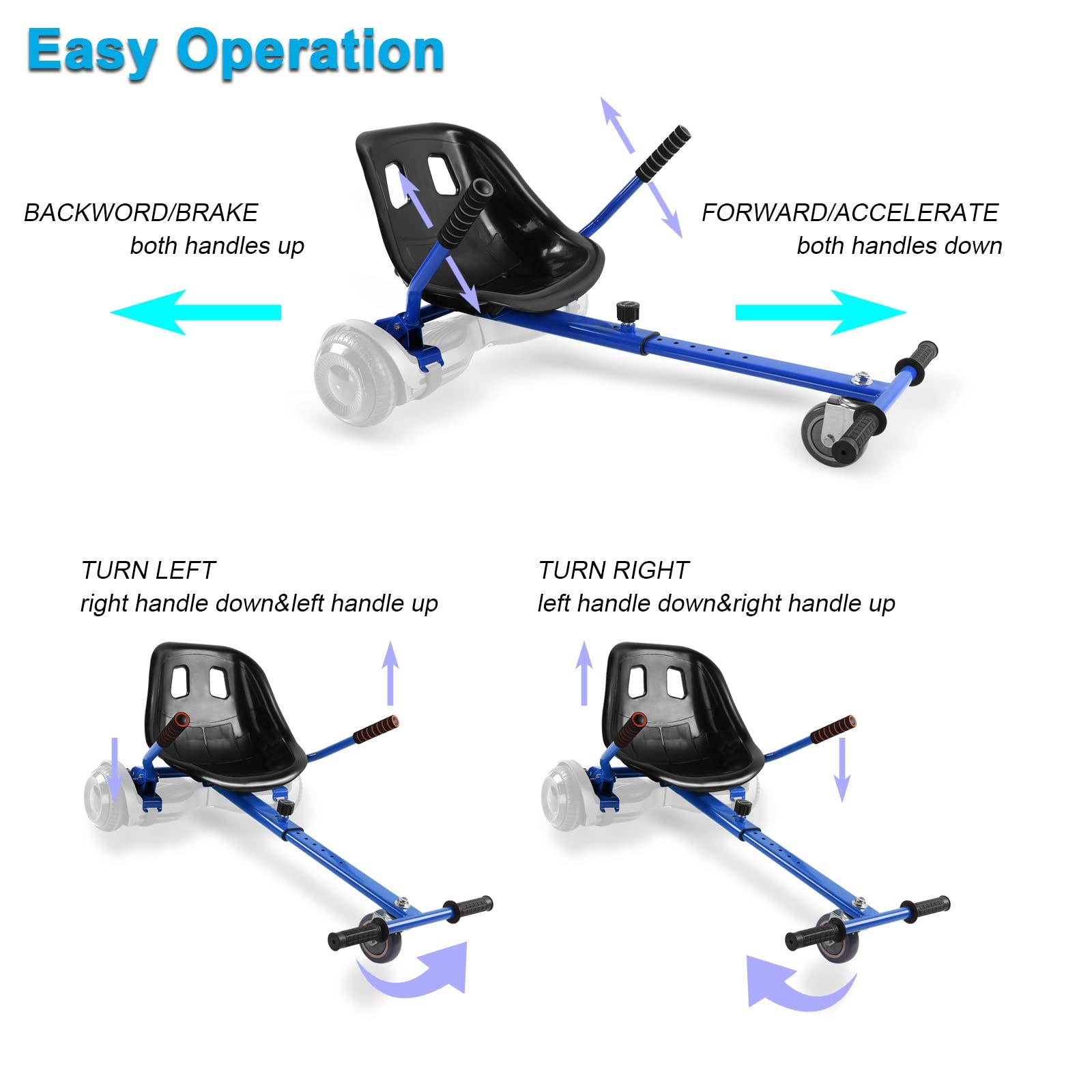 Hoverboard Seat Attachment 265lbs Capacity, 26"-34.5" Adjustable Length Hover Board Go Kart Accessory w/Comfortable&Sturdy Seat,Go Cart Compatible with 6.5” 8” 10” Hoverboard,Kids Adults