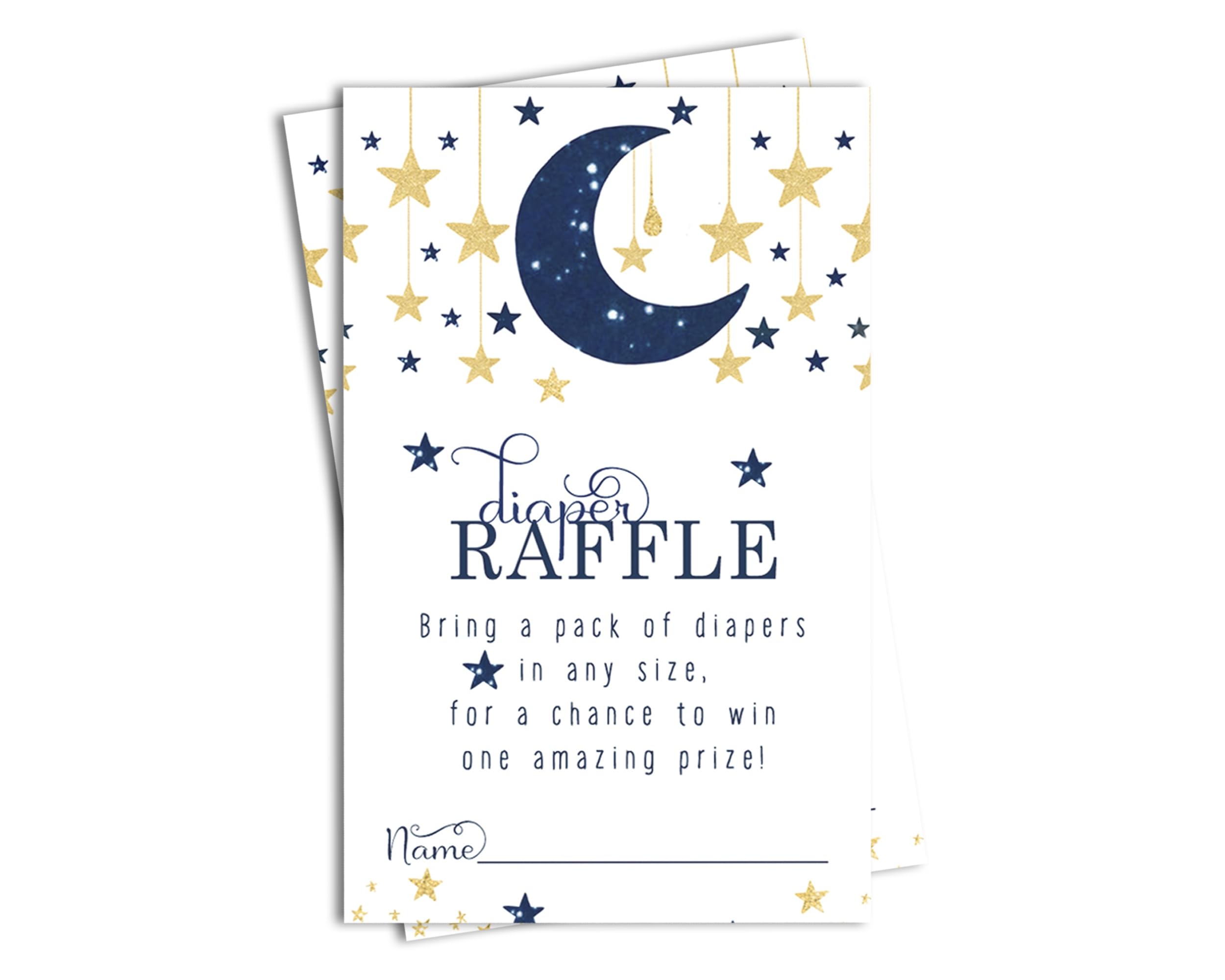 Twinkle Little Star Diaper Raffle Tickets, Celestial Baby Shower Games for Prizes, Navy and Gold Baby Shower Diaper Raffle Invitation Insert Cards, 50 Pack