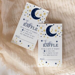 Twinkle Little Star Diaper Raffle Tickets, Celestial Baby Shower Games for Prizes, Navy and Gold Baby Shower Diaper Raffle Invitation Insert Cards, 50 Pack