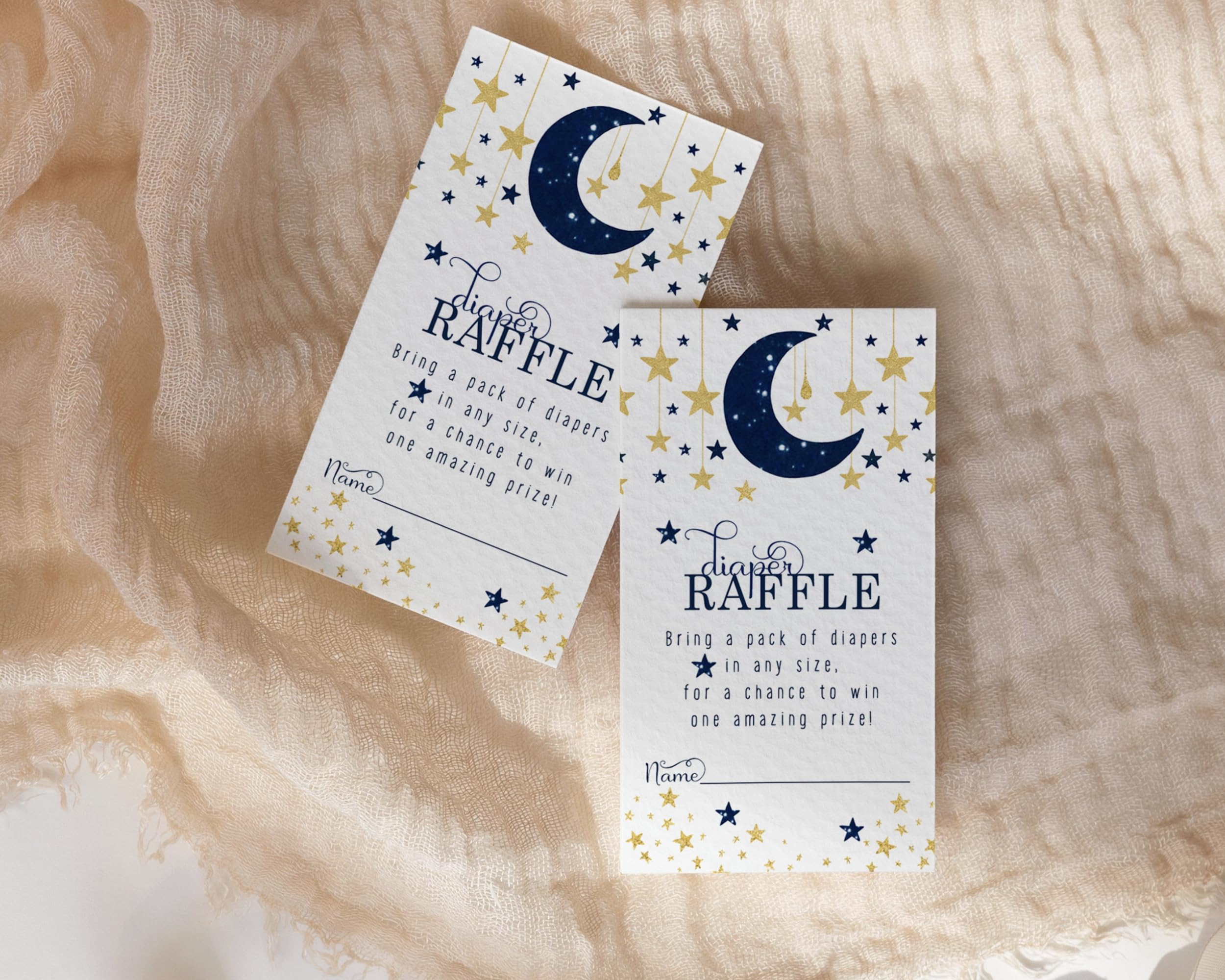 Twinkle Little Star Diaper Raffle Tickets, Celestial Baby Shower Games for Prizes, Navy and Gold Baby Shower Diaper Raffle Invitation Insert Cards, 50 Pack