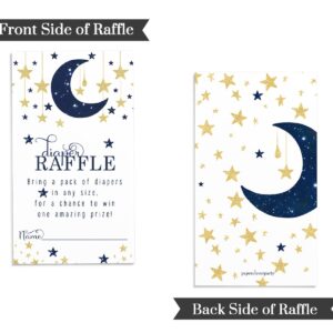 Twinkle Little Star Diaper Raffle Tickets, Celestial Baby Shower Games for Prizes, Navy and Gold Baby Shower Diaper Raffle Invitation Insert Cards, 50 Pack