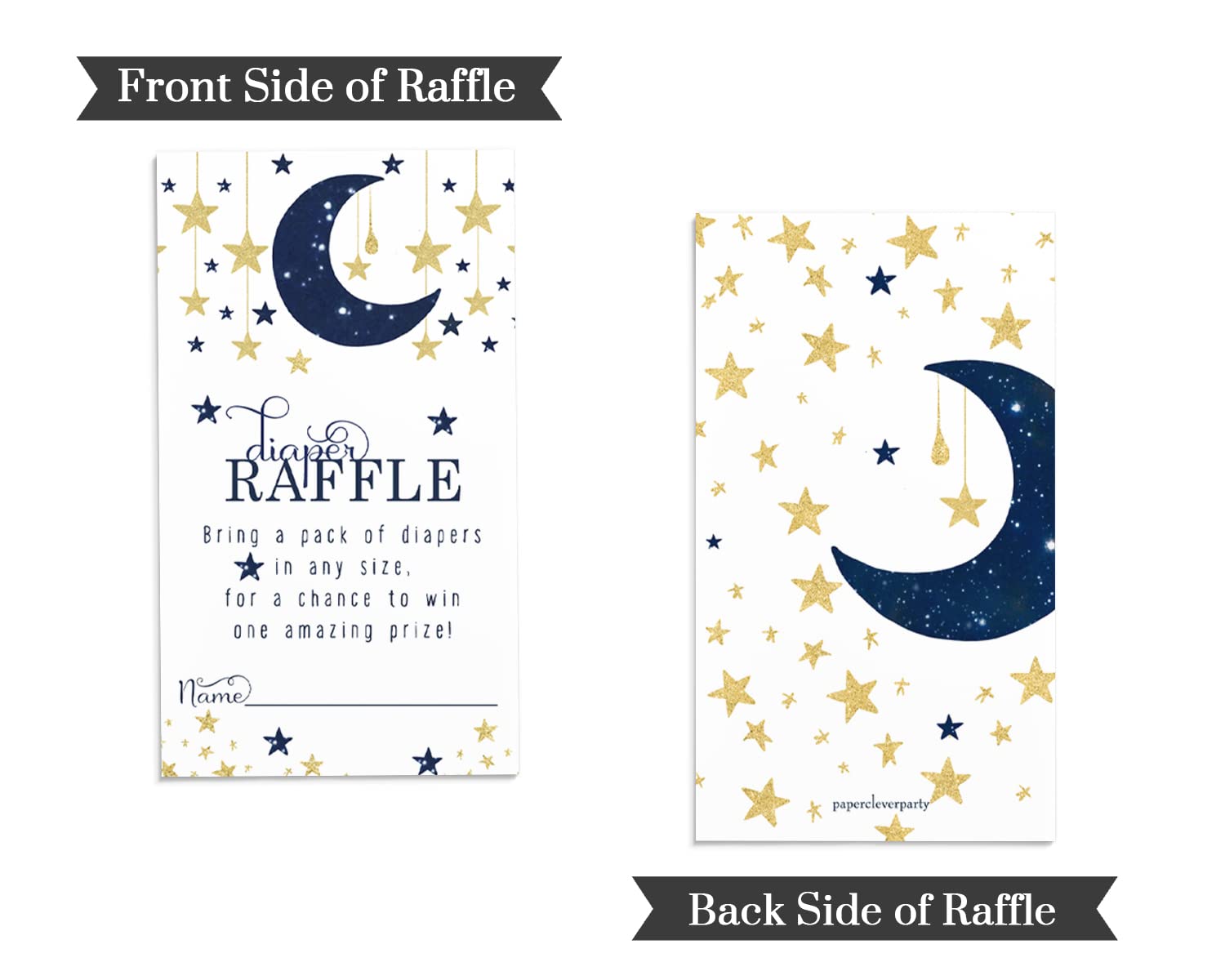 Twinkle Little Star Diaper Raffle Tickets, Celestial Baby Shower Games for Prizes, Navy and Gold Baby Shower Diaper Raffle Invitation Insert Cards, 50 Pack