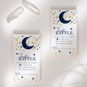 Twinkle Little Star Diaper Raffle Tickets, Celestial Baby Shower Games for Prizes, Navy and Gold Baby Shower Diaper Raffle Invitation Insert Cards, 50 Pack