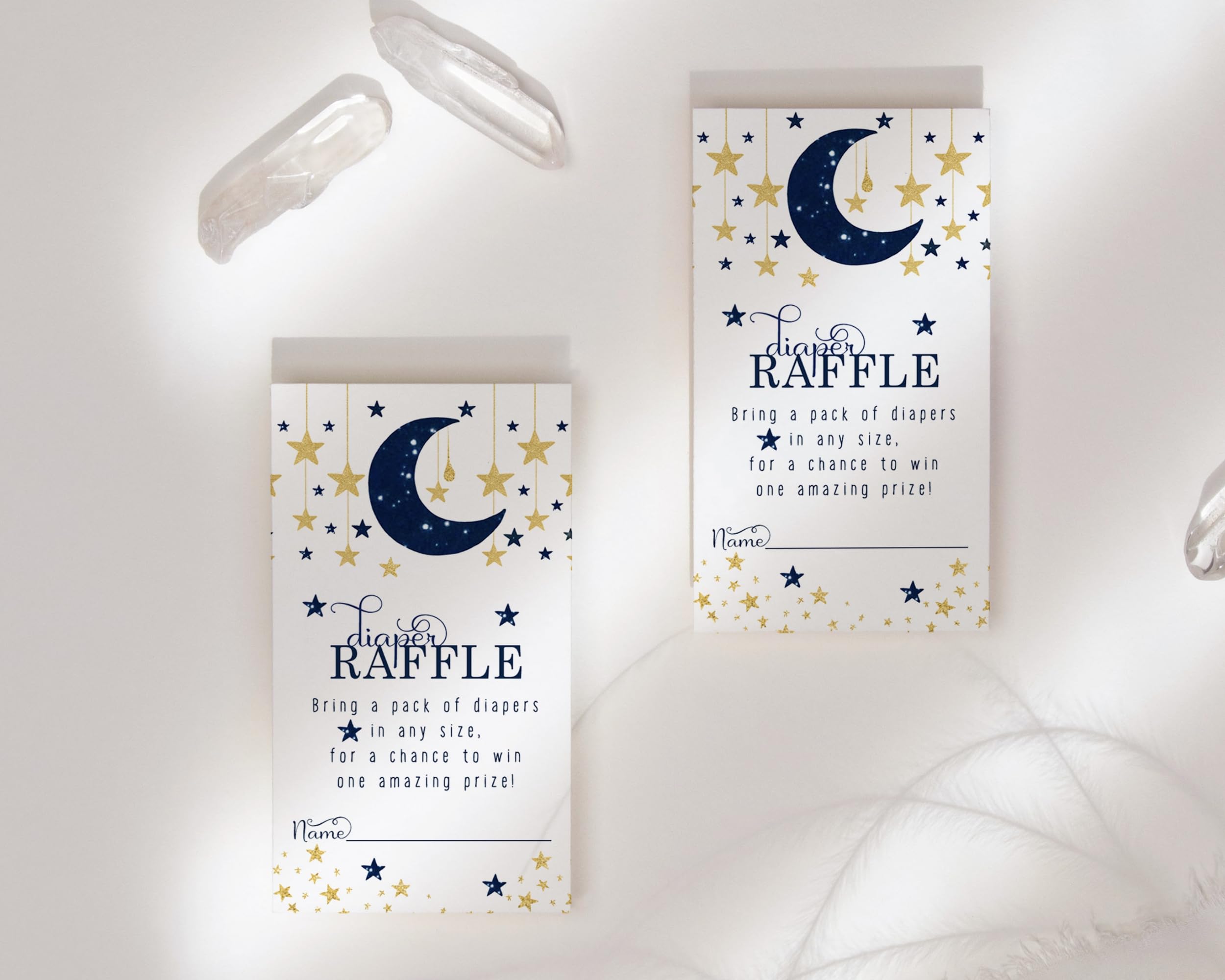 Twinkle Little Star Diaper Raffle Tickets, Celestial Baby Shower Games for Prizes, Navy and Gold Baby Shower Diaper Raffle Invitation Insert Cards, 50 Pack