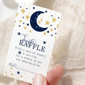 Twinkle Little Star Diaper Raffle Tickets, Celestial Baby Shower Games for Prizes, Navy and Gold Baby Shower Diaper Raffle Invitation Insert Cards, 50 Pack