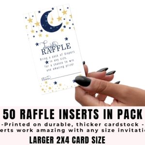 Twinkle Little Star Diaper Raffle Tickets, Celestial Baby Shower Games for Prizes, Navy and Gold Baby Shower Diaper Raffle Invitation Insert Cards, 50 Pack