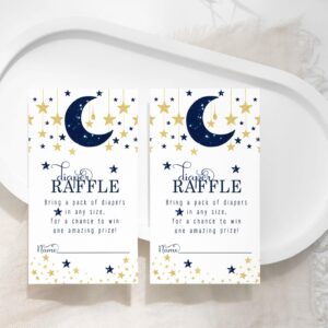 Twinkle Little Star Diaper Raffle Tickets, Celestial Baby Shower Games for Prizes, Navy and Gold Baby Shower Diaper Raffle Invitation Insert Cards, 50 Pack