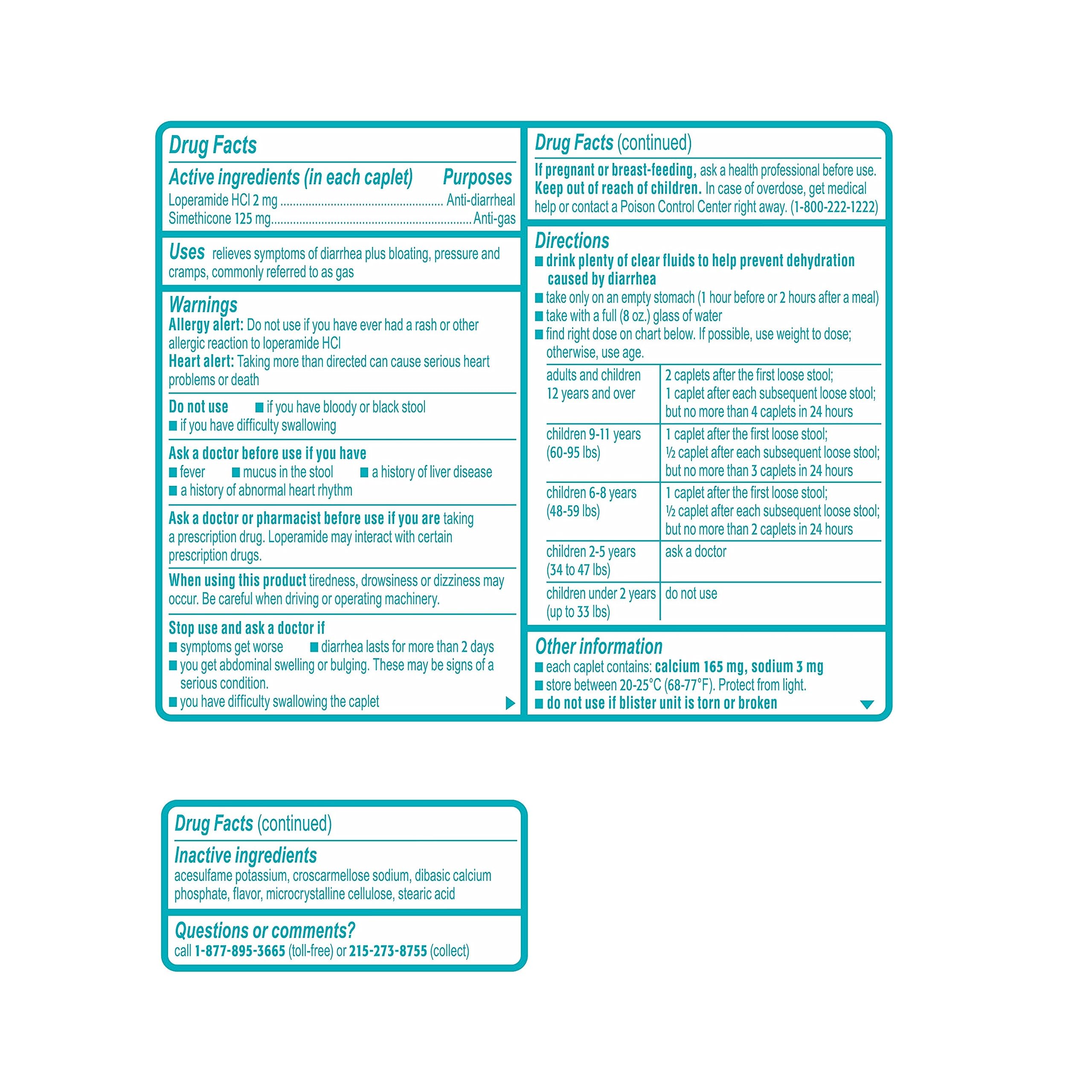 Imodium Multi-Symptom Relief Caplets with Loperamide Hydrochloride and Simethicone, Anti-Diarrheal Medicine for Treatment of Diarrhea, Gas, Bloating, Cramps & Pressure, 24 ct.