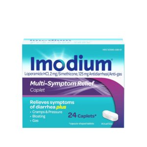 Imodium Multi-Symptom Relief Caplets with Loperamide Hydrochloride and Simethicone, Anti-Diarrheal Medicine for Treatment of Diarrhea, Gas, Bloating, Cramps & Pressure, 24 ct.