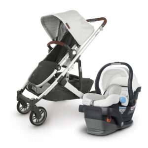 uppababy cruz v2 stroller - bryce (white marl/silver/chestnut leather) + mesa infant car seat - bryce (white marl)