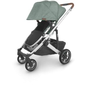 UPPAbaby Cruz V2 Stroller - Emmett (Green Melange/Silver/Saddle Leather) + Mesa Infant Car Seat - Jake (Black)