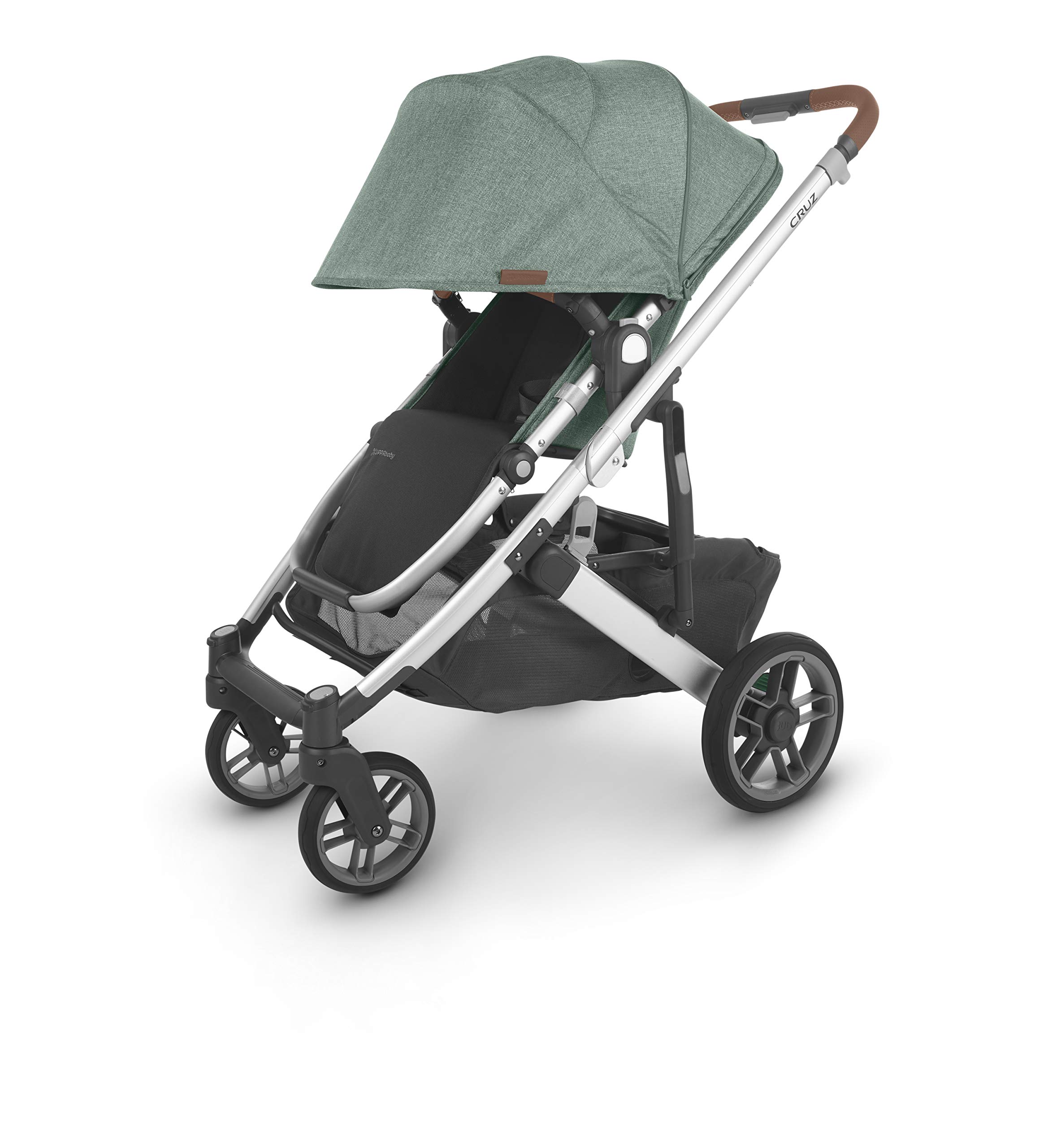 UPPAbaby Cruz V2 Stroller - Emmett (Green Melange/Silver/Saddle Leather) + Mesa Infant Car Seat - Jake (Black)