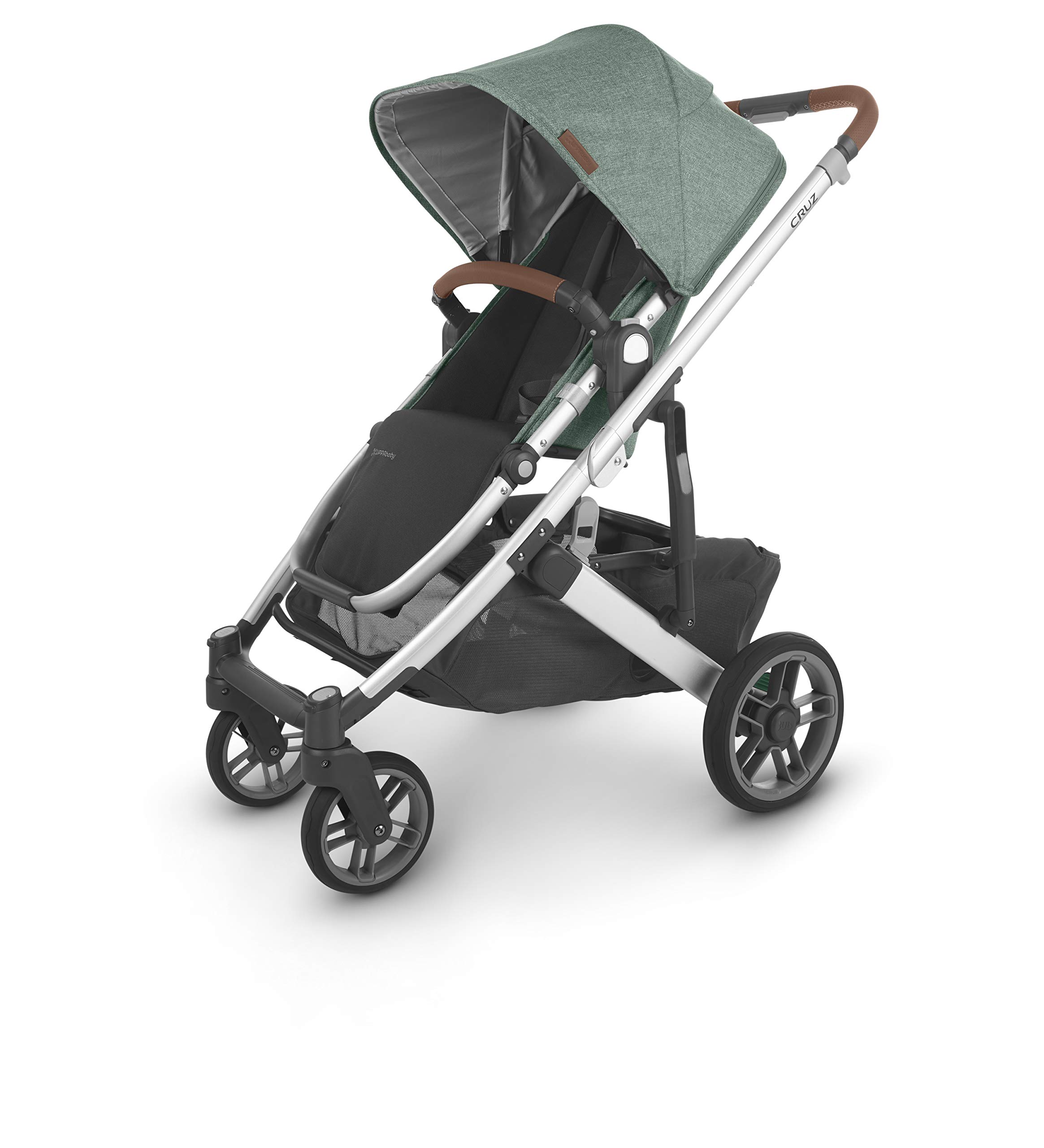 UPPAbaby Cruz V2 Stroller - Emmett (Green Melange/Silver/Saddle Leather) + Mesa Infant Car Seat - Jake (Black)