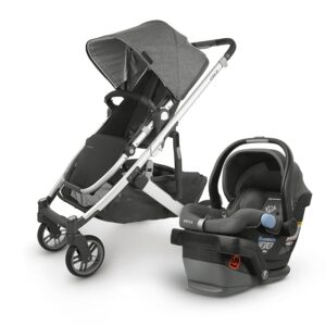 uppababy cruz v2 stroller - jordan (charcoal melange/silver/black leather) + mesa infant car seat - jordan (charcoal melange) merino wool