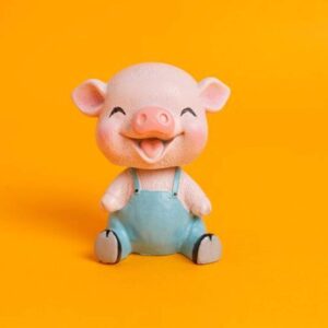 Piggy Bobble Shaking Head Toy Resin Pig Figurines Cake Ornament Car Dashboard Decoration Birthday Party Favors Gifts (Blue)