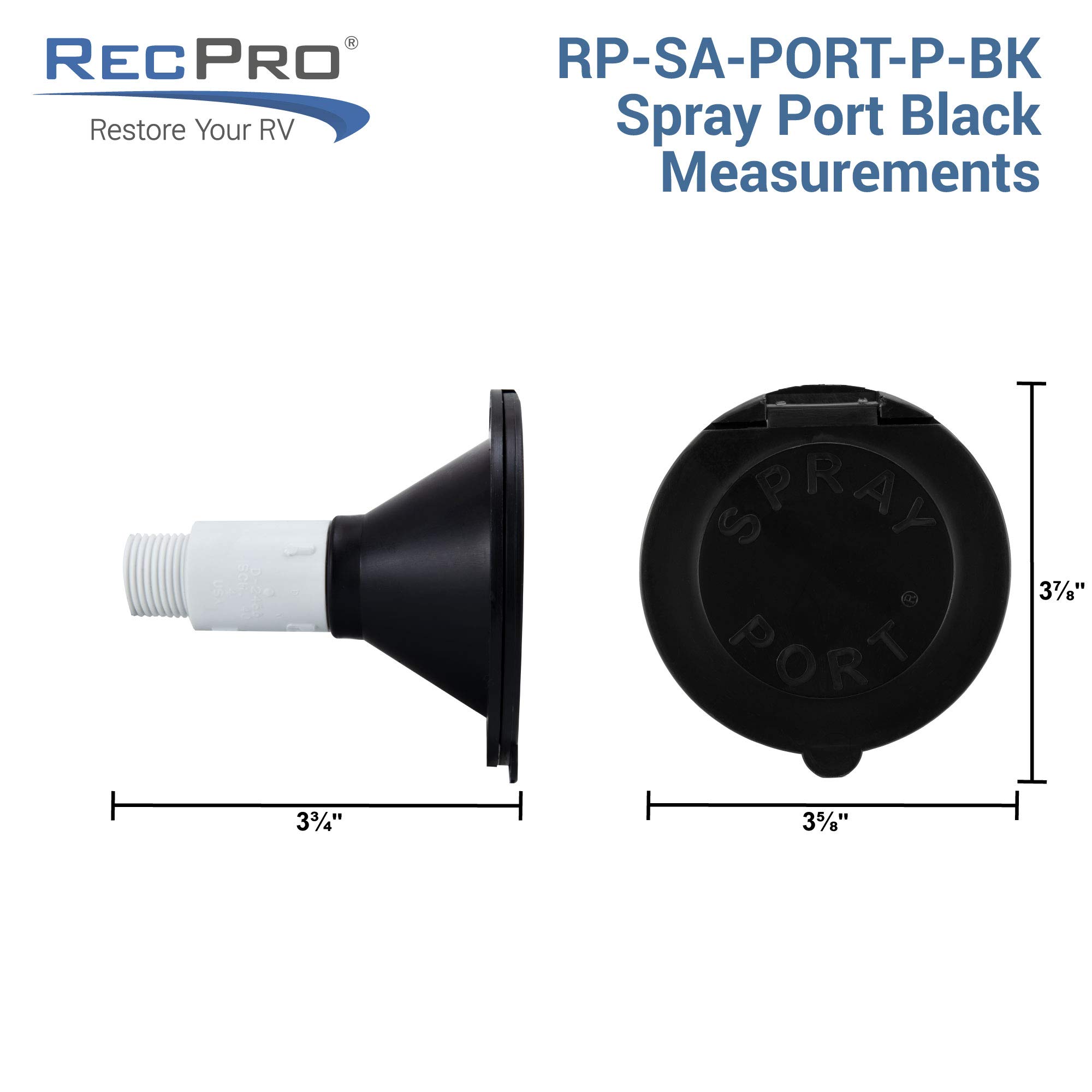 RecPro RV Exterior Spray Port Hook-Up Connector | Optional Hose with Sprayer or Quick Connector | RV Exterior Shower Port (Black, Port Only)