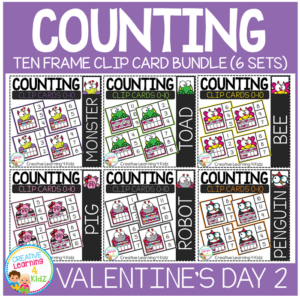 counting ten frame clip cards 0-10: valentine's day 2