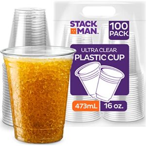 crystal clear disposable plastic cups pet [100 pack - 16 oz.]