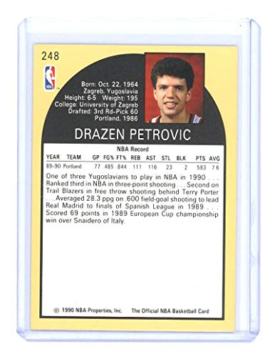 1990-91 hoops #248 DRAZEN PETROVIC portland trailblazers rookie card- Near Mint Condition Ships in New Holder