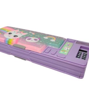 Hot Focus Caticorn Multifunction Pencil Case, Pencil Box with 2 Compartments for Girls. A Unique Stationery Set with Pop Out Calculator and Pencil Sharpener. Best Back to School Gift Set for Girls