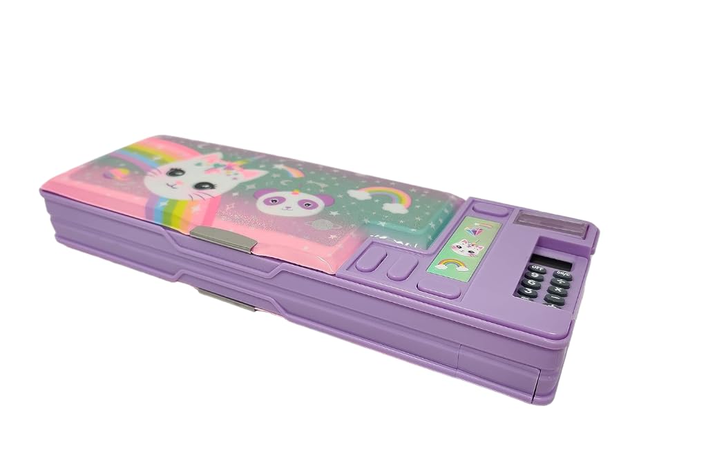 Hot Focus Caticorn Multifunction Pencil Case, Pencil Box with 2 Compartments for Girls. A Unique Stationery Set with Pop Out Calculator and Pencil Sharpener. Best Back to School Gift Set for Girls