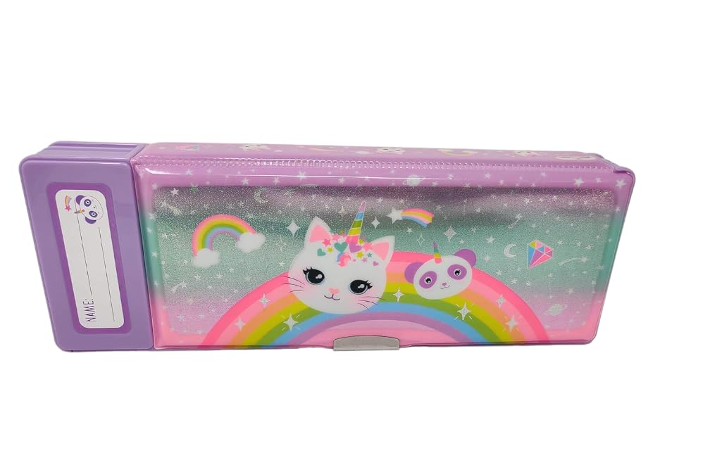 Hot Focus Caticorn Multifunction Pencil Case, Pencil Box with 2 Compartments for Girls. A Unique Stationery Set with Pop Out Calculator and Pencil Sharpener. Best Back to School Gift Set for Girls