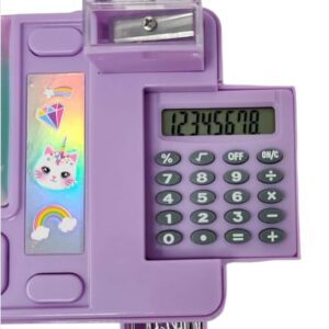 Hot Focus Caticorn Multifunction Pencil Case, Pencil Box with 2 Compartments for Girls. A Unique Stationery Set with Pop Out Calculator and Pencil Sharpener. Best Back to School Gift Set for Girls