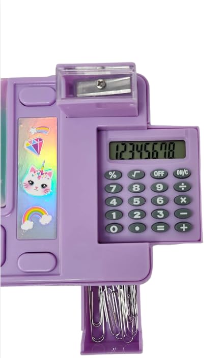 Hot Focus Caticorn Multifunction Pencil Case, Pencil Box with 2 Compartments for Girls. A Unique Stationery Set with Pop Out Calculator and Pencil Sharpener. Best Back to School Gift Set for Girls