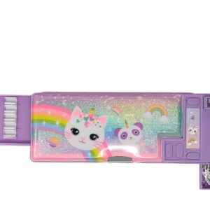 Hot Focus Caticorn Multifunction Pencil Case, Pencil Box with 2 Compartments for Girls. A Unique Stationery Set with Pop Out Calculator and Pencil Sharpener. Best Back to School Gift Set for Girls