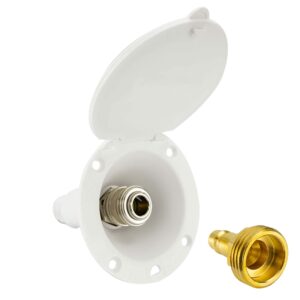 recpro rv exterior spray port hook-up connector | optional hose with sprayer or quick connector | rv exterior shower port (white, quick connector)