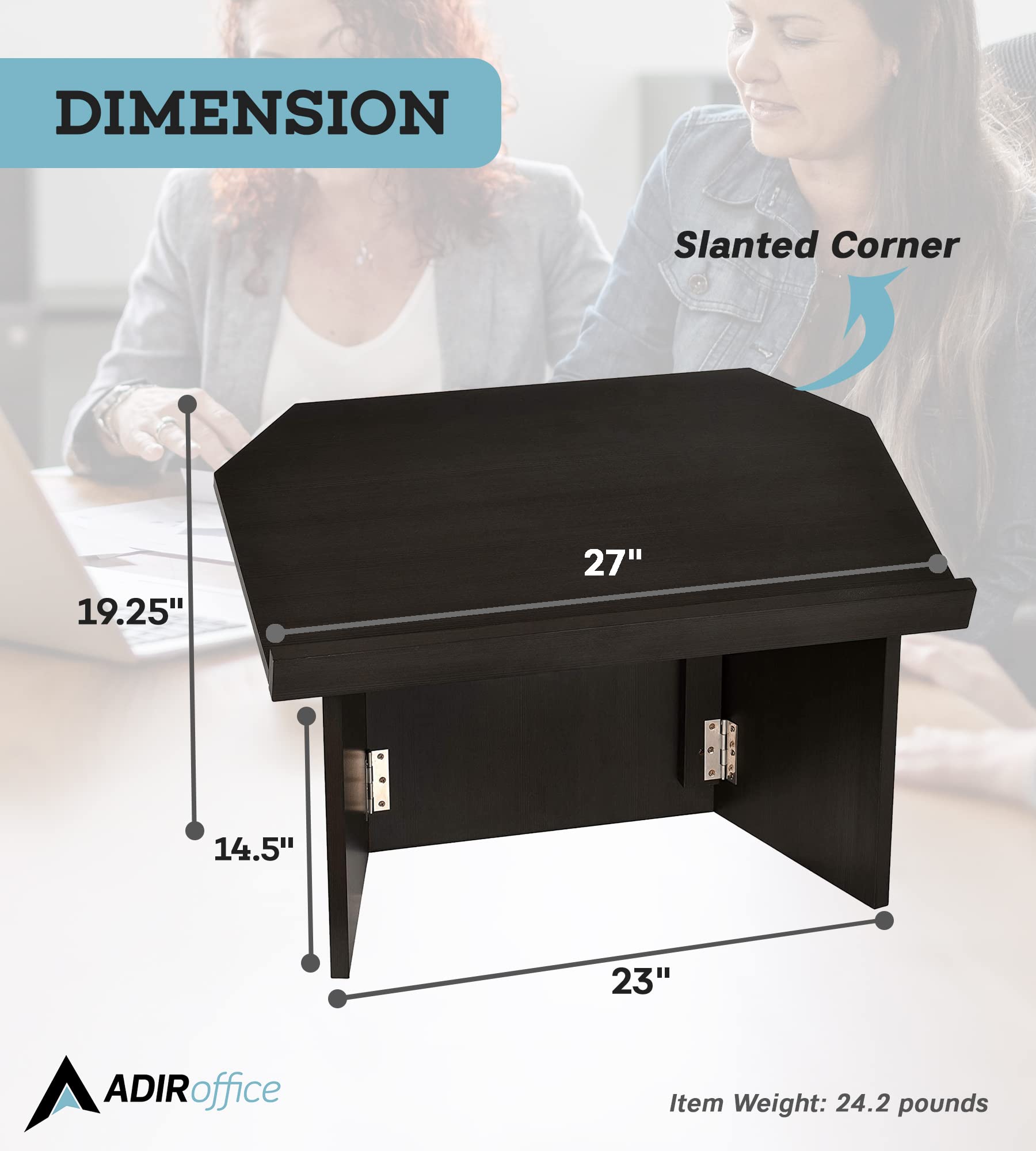 AdirOffice Tabletop Podium, Folding Podium Ideal as a Tabletop Lectern, Black