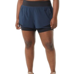 Amazon Essentials Women's Standard-fit Knit Waistband 2-in-1 Woven Running Short (Previously Core 10), Navy/Black, 2X