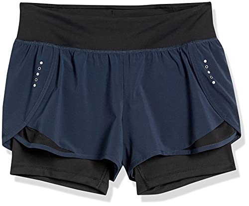 Amazon Essentials Women's Standard-fit Knit Waistband 2-in-1 Woven Running Short (Previously Core 10), Navy/Black, 2X