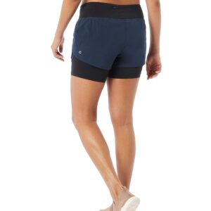 Amazon Essentials Women's Standard-fit Knit Waistband 2-in-1 Woven Running Short (Previously Core 10), Navy/Black, 2X