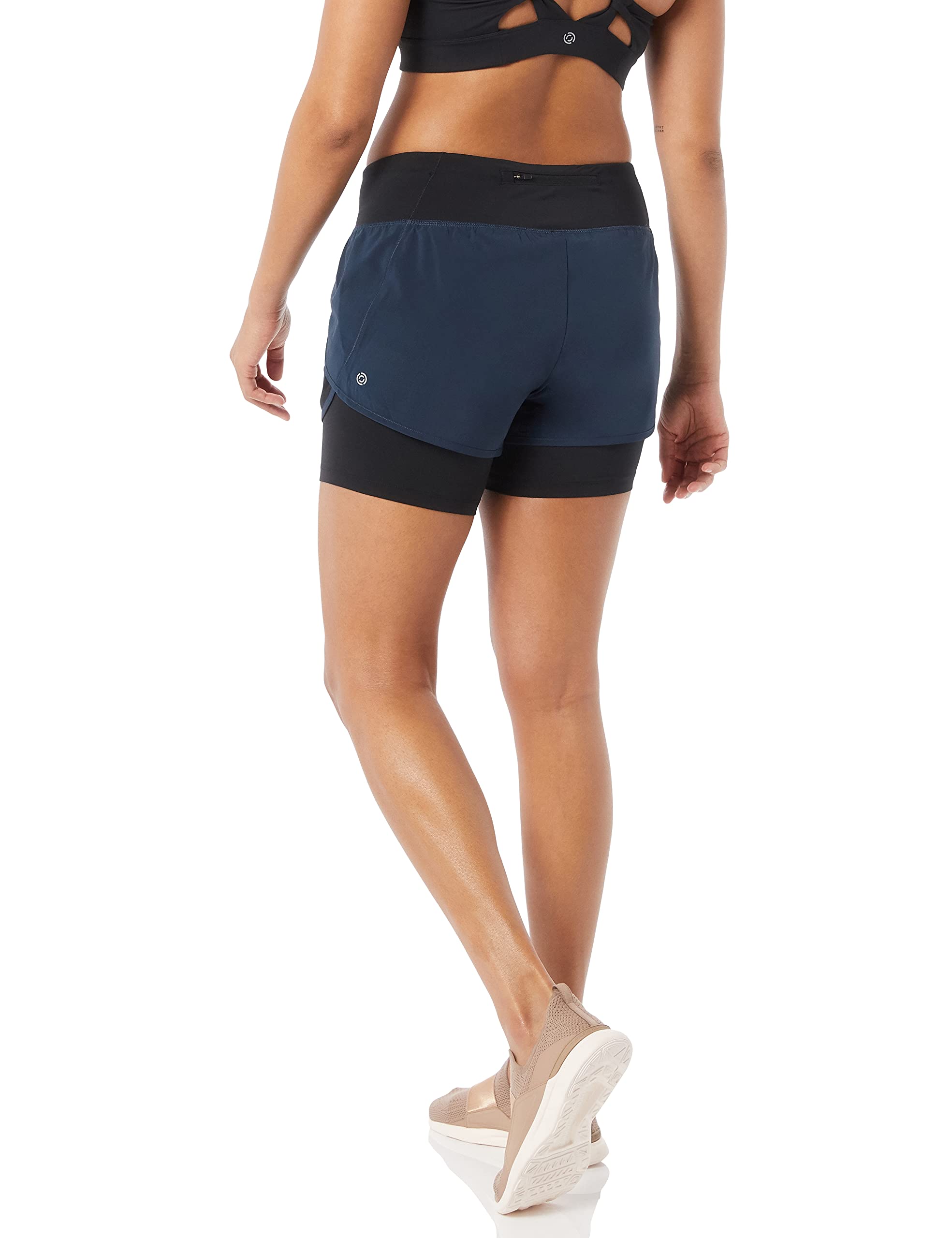 Amazon Essentials Women's Standard-fit Knit Waistband 2-in-1 Woven Running Short (Previously Core 10), Navy/Black, 2X