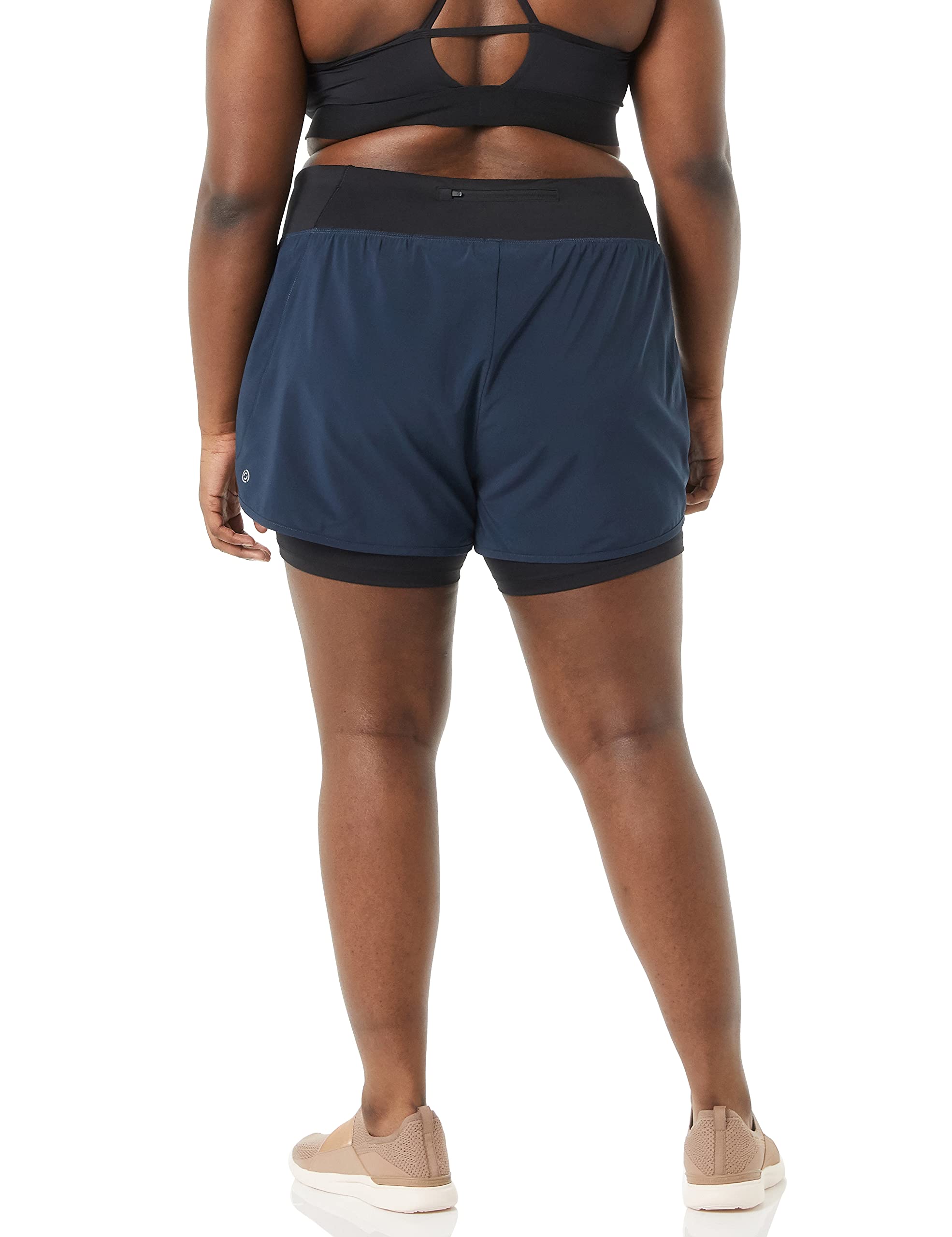 Amazon Essentials Women's Standard-fit Knit Waistband 2-in-1 Woven Running Short (Previously Core 10), Navy/Black, 2X