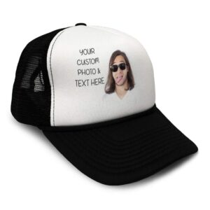 trucker hat for men & women snapback custom personalized photo & text classic mesh baseball cap black