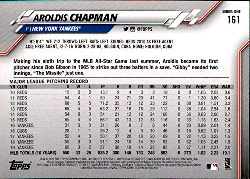 2020 Topps #161 Aroldis Chapman New York Yankees Baseball Card