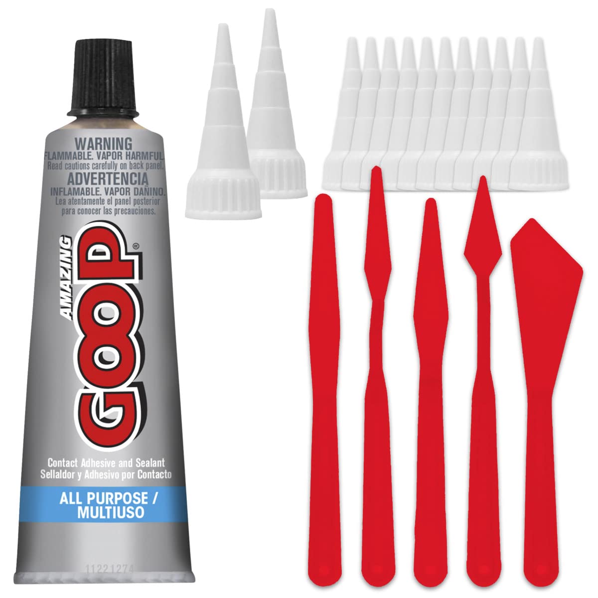 Amazing Goop All Purpose Glue 3.7oz (Clear) - Pixiss Bundle with 10 Snip Tip Applicators and 5 Spreader Tools - Industrial Strength Contact Adhesive Dries Clear - Waterproof Silicone Sealant