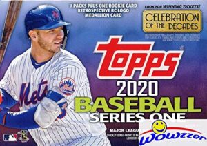 2020 topps series 1 mlb baseball exclusive factory sealed retail box with 98 cards & special rookie retrospective logo medallion relic! loaded with rookies & inserts! look for autos & relics! wowzzer