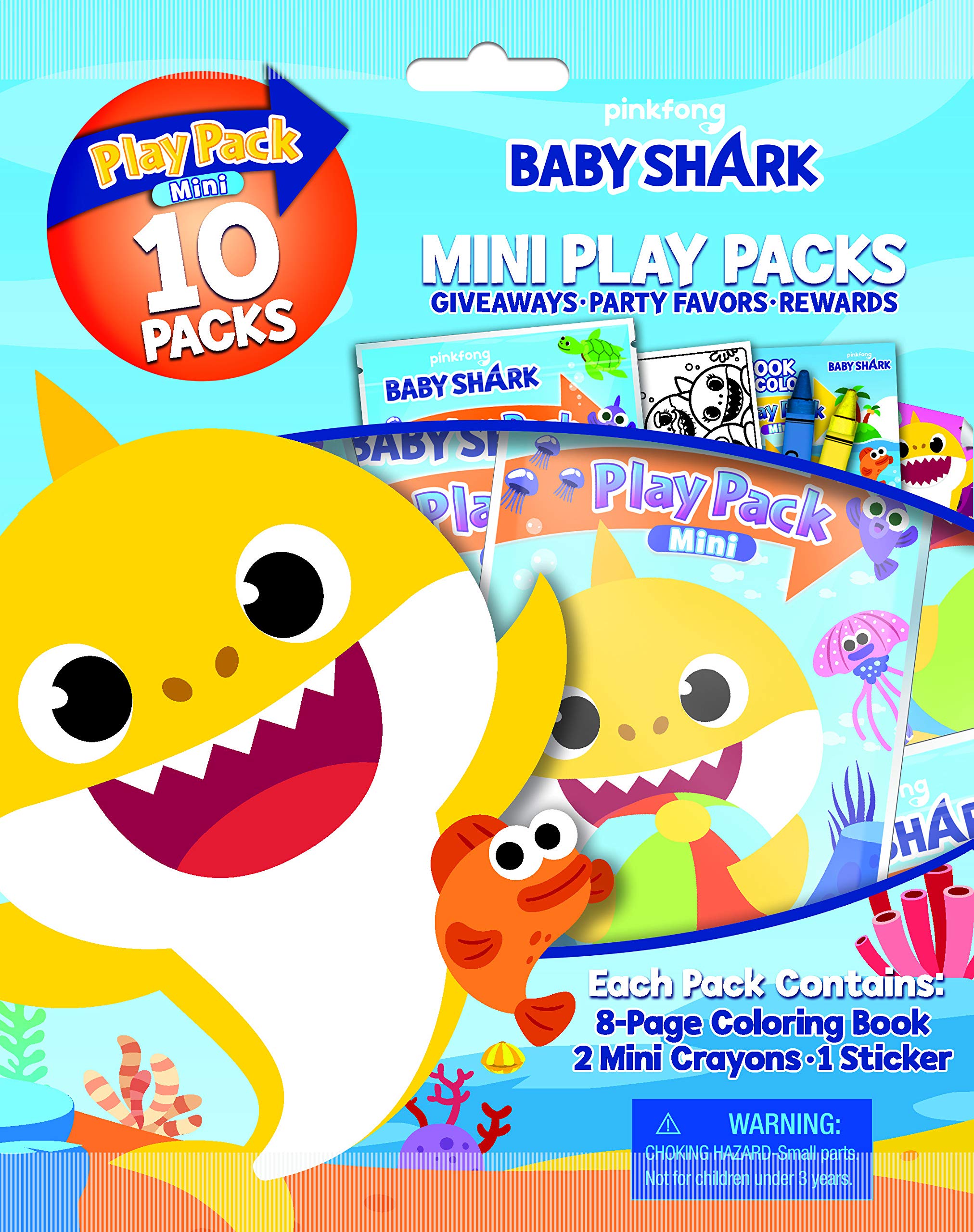 Bendon Mini Play Packs, Each with Mini Coloring Book, 2 Mini Crayons, and a Sticker,10-Pack (Baby Shark)